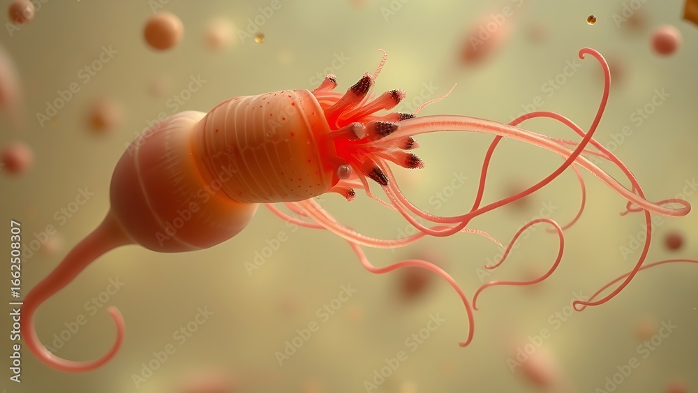 Microscopic view of decapitated sperm with parasite tendrils Stock ...