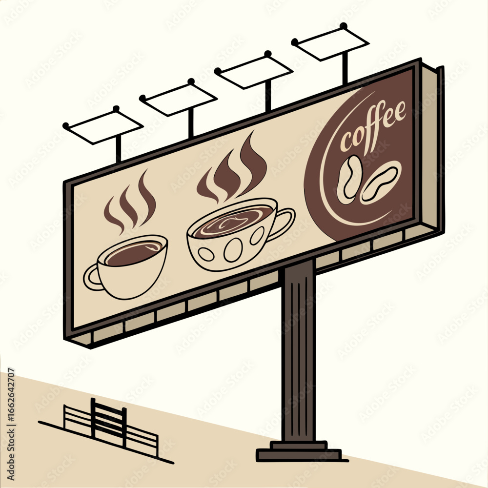 Brown Coffee Billboard Illustration with Cups and Beans Stock Vector ...