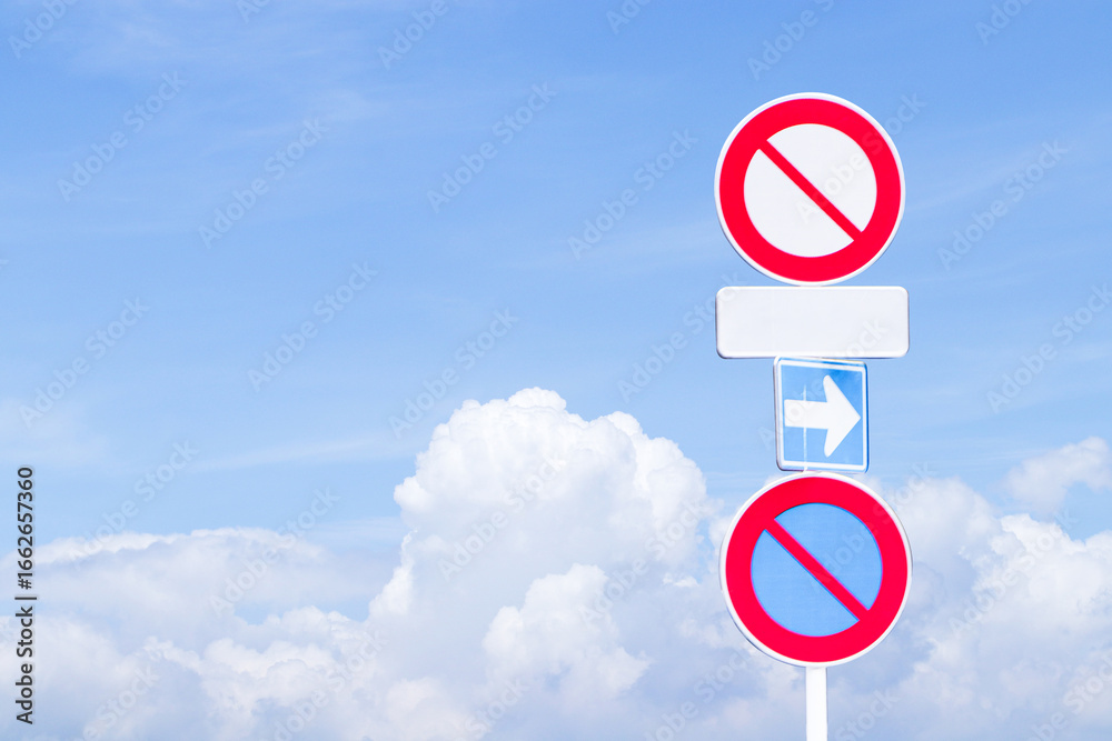 No parking sign traffic circle sign blue, red, white and arrow Turn ...