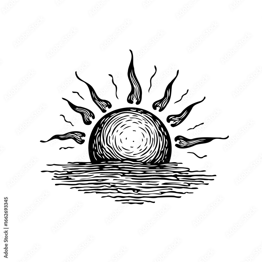 Mystical orb arising over rippling waters a serene monochrome hand ...