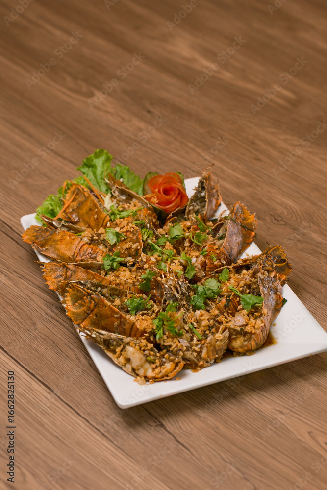 Fried Mantis Shrimp with Garlic and Chili. Crispy and flavorful mantis ...