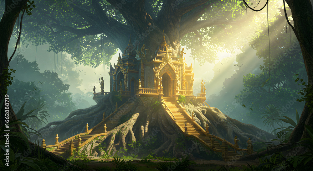 Fantasy architecture inside ancient magical tree – Glowing fantasy ...