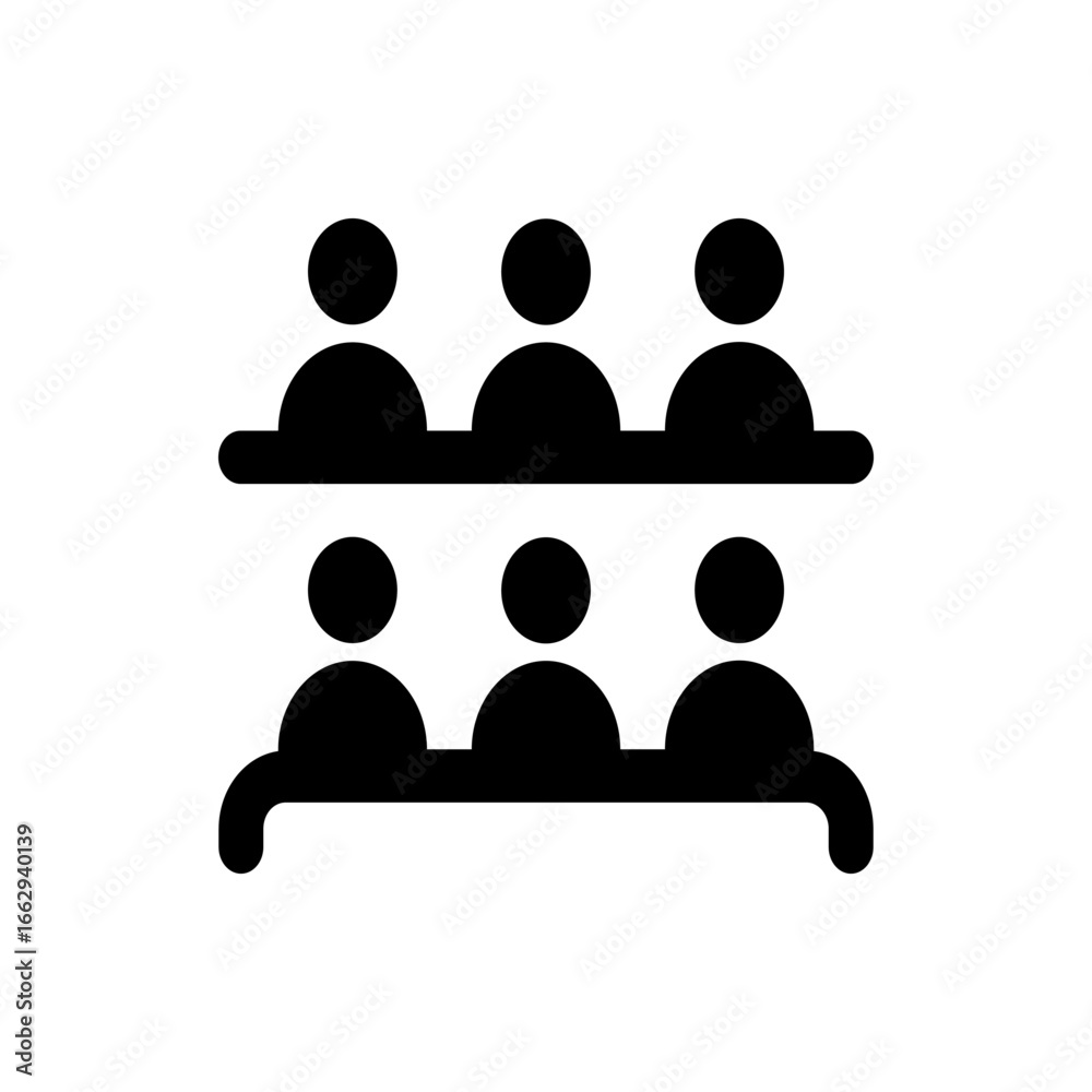 Image vectorielle Stock Two rows of three stylized people sitting at ...