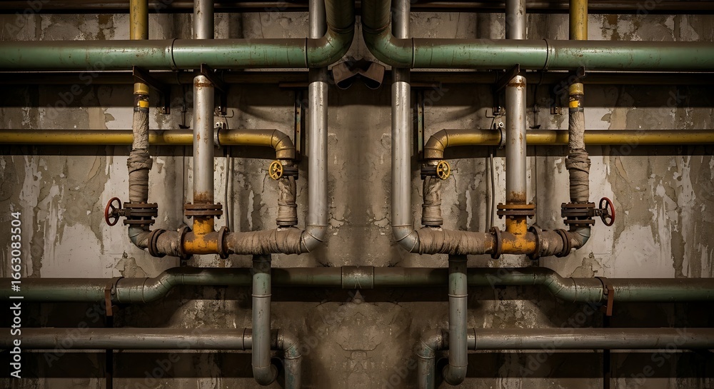 Industrial Piping System A symmetrical composition of pipes, valves ...