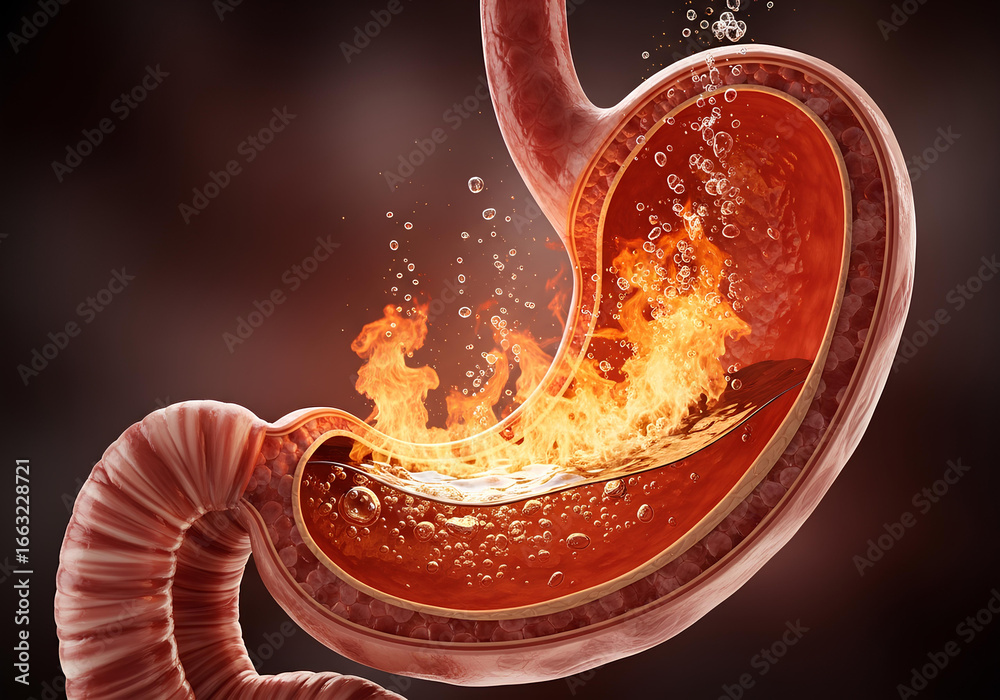 Heartburn and acid reflux, stomach fire concept of gastritis and GERD ...