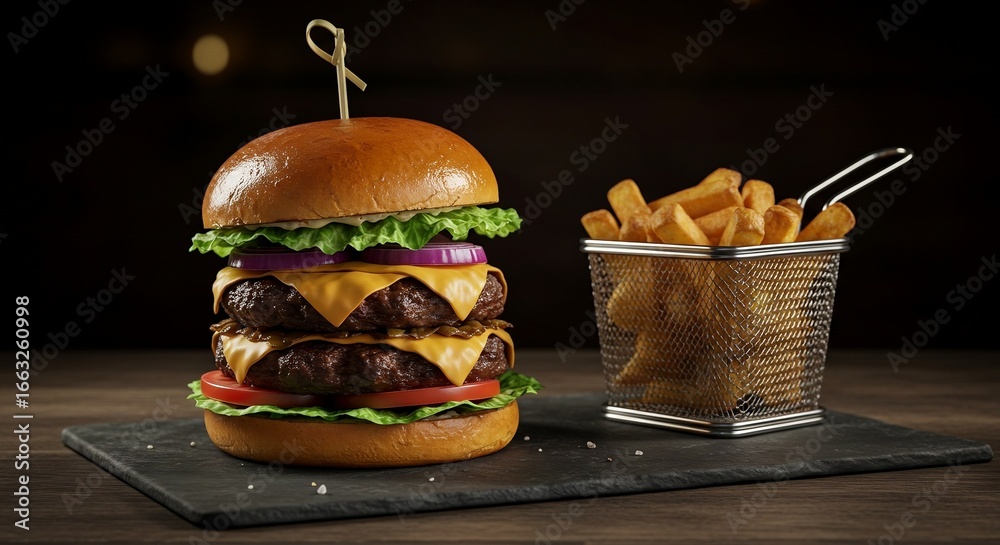 Ultra Realistic Double Cheeseburger with Juicy Beef Patties and Fresh ...