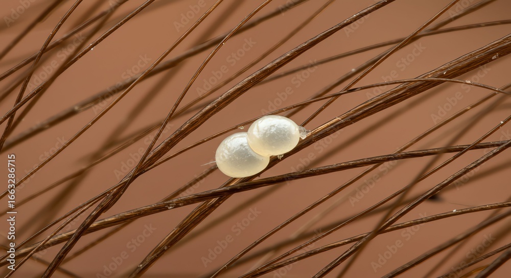 Foto de Stock Extreme close-up macro photograph of two head lice nits ...