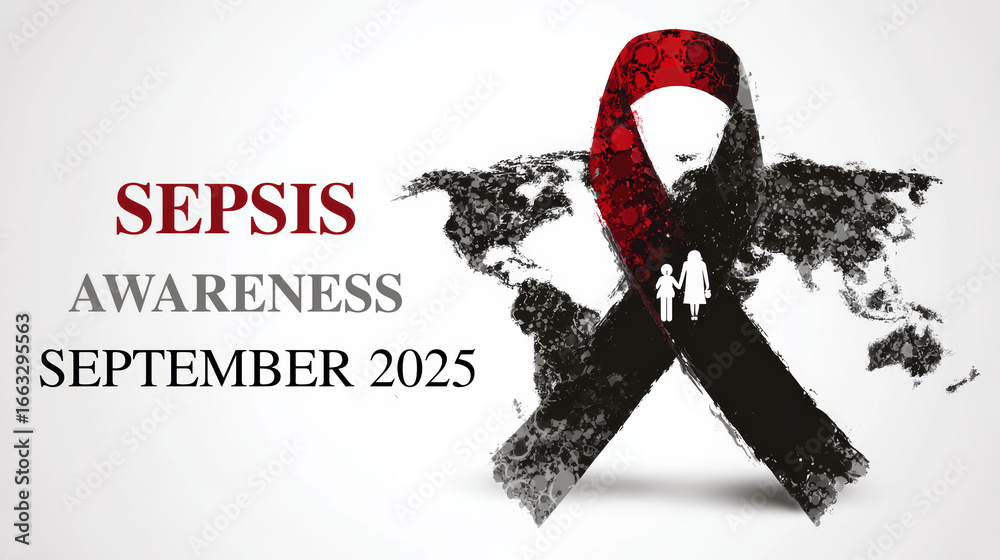 Sepsis Awareness Month Banner with Black Ribbon and Global Impact Map ...