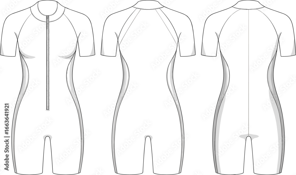 เวกเตอร์ Stock CAD drawing flat vector illustration of triathlon suit ...