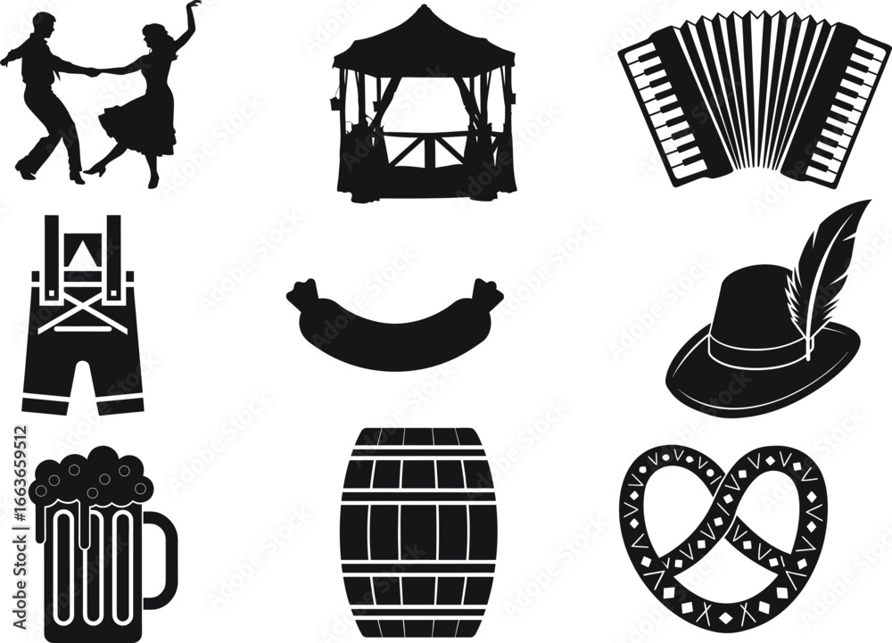 Oktoberfest Silhouette Clipart Vector Illustration Set. Beer Mugs ...