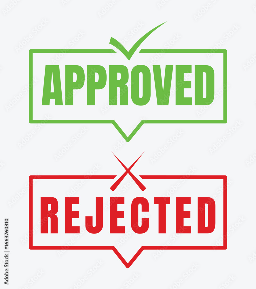 Approved and Rejected Labels with Checkmark and Cross Symbols Stock ...