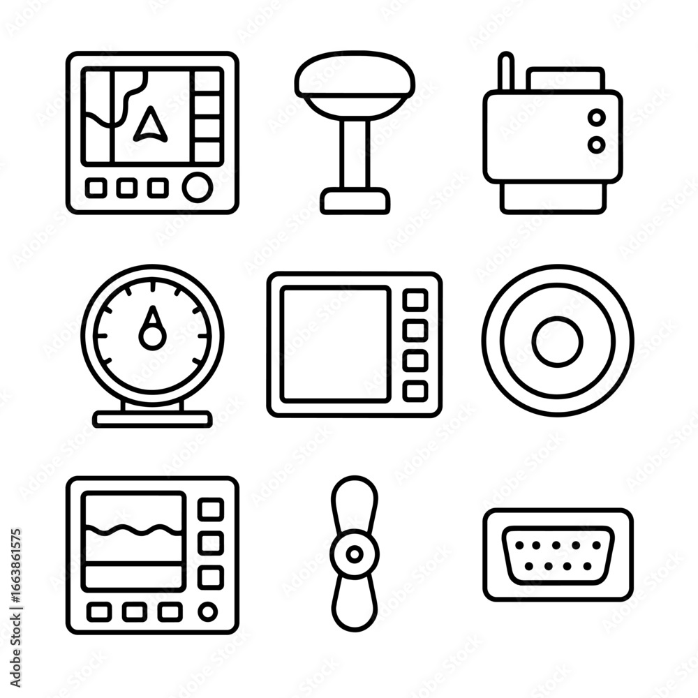 Electronic Navigation Icons. Outline style icon of Electronic ...
