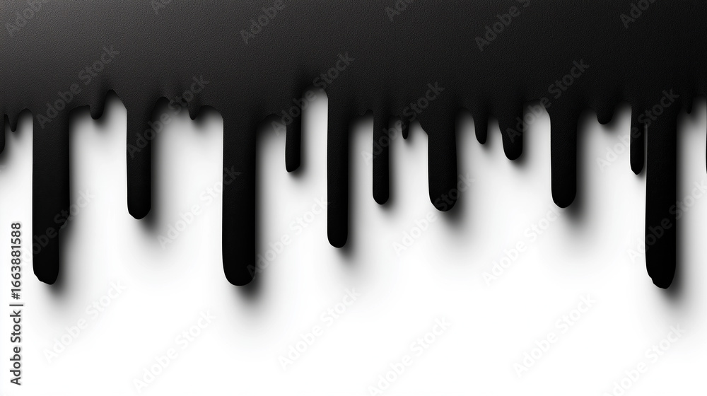 Dripping black paint creates an artistic effect on a white background ...