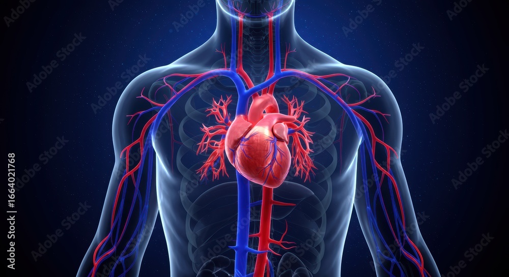 Human heart and circulatory system with arteries and veins illustration ...