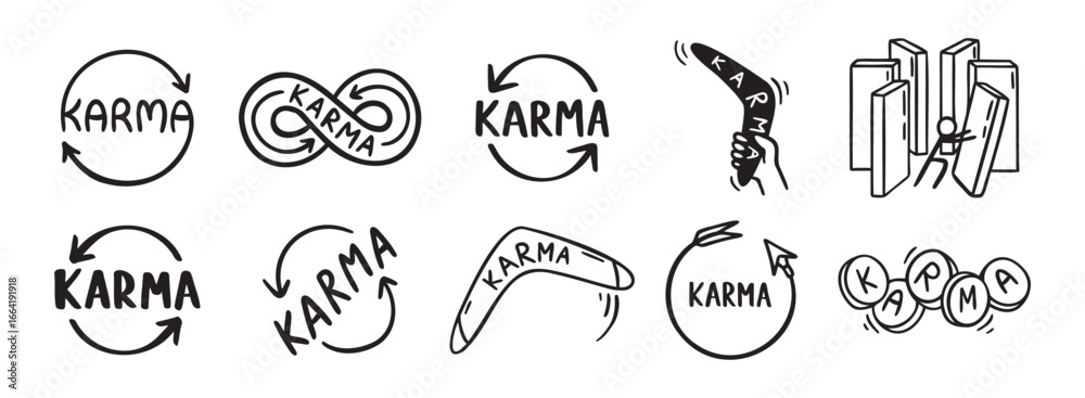 Stockvector Karma arrows and karma concept doodle hand drawn icon ...