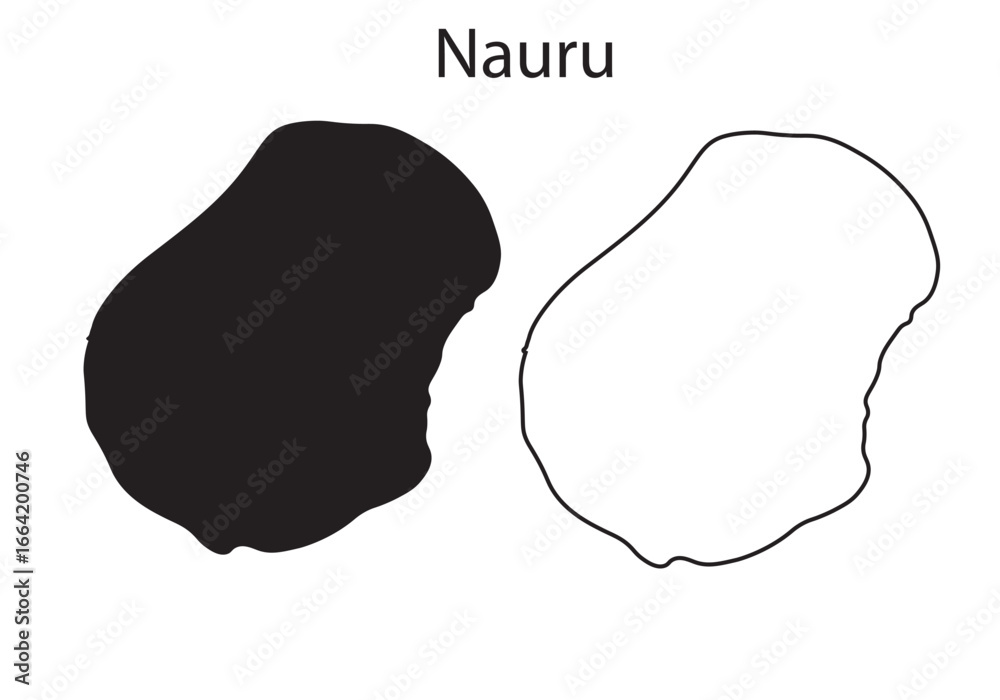 Simple Nauru map silhouette vector. Minimal black outline of Pacific ...