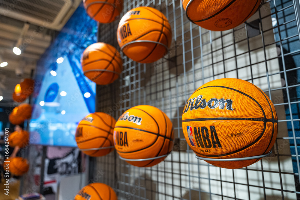 Bangkok, Thailand - June 1, 2025: Wilson NBA basketballs displayed in a ...