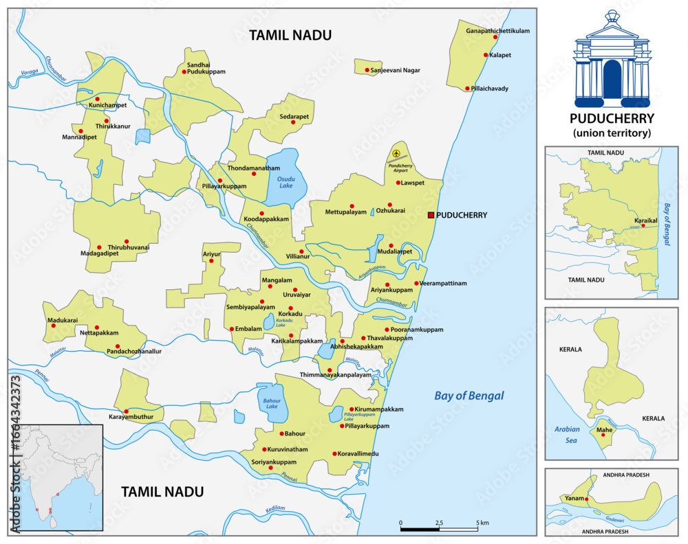 Overview map of the Indian union territory of Puducherry Stock Vector ...