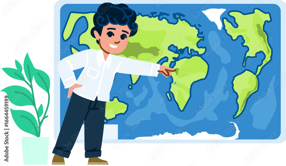 Geography student pointing at world map during lesson Stock Vector ...