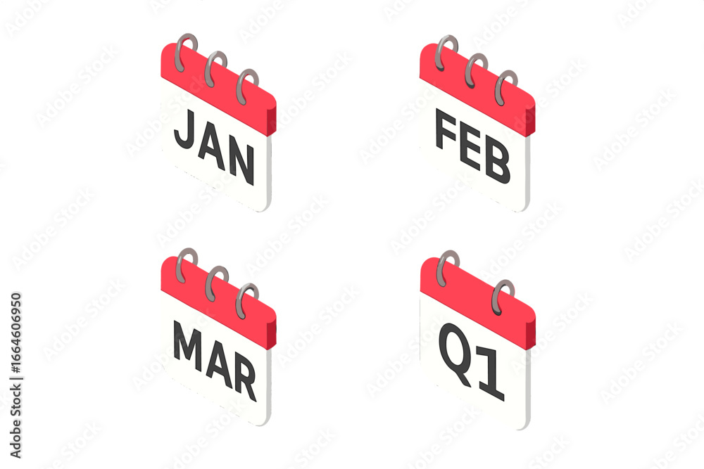 Annual planner vector icon collection. Isometric flat calendars for ...