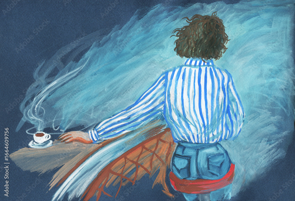 Young woman drinking coffee. illustration Stock Illustration | Adobe Stock