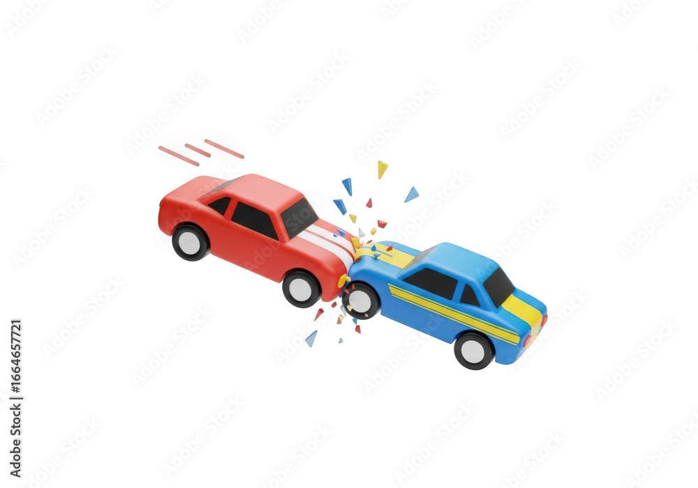 Cartoon Car Accident Illustration with Red and Blue Vehicles Colliding ...