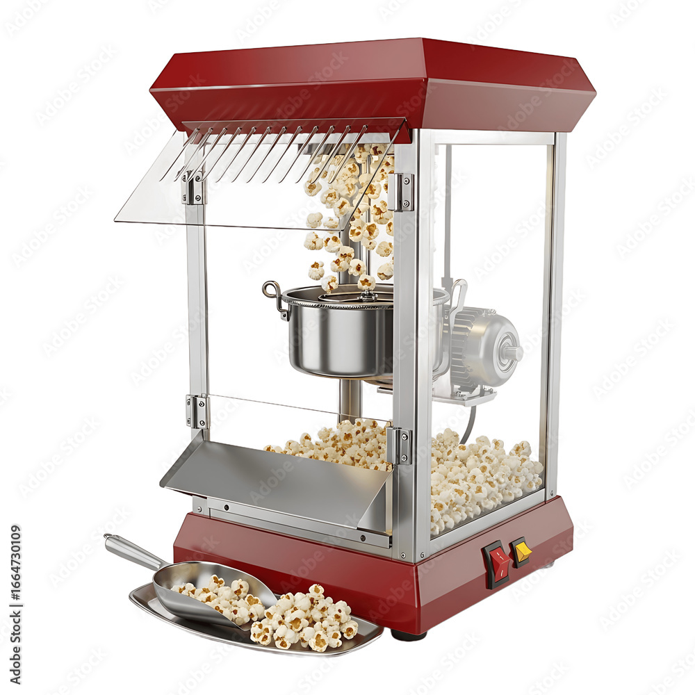 Classic Red Popcorn Machine Actively Popping and Dispensing Fresh ...