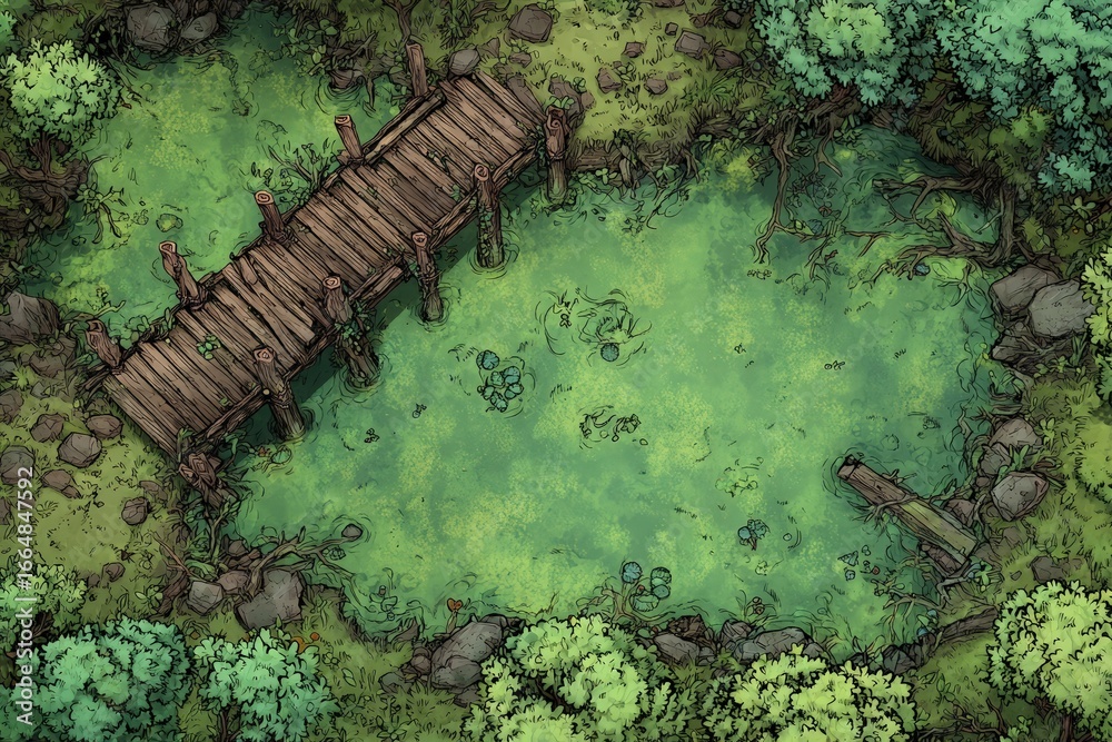 DnD Battlemap battlemap in toxic bog - Surrounded by greenery ...
