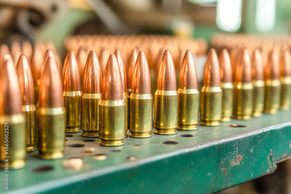 Quality control station in an ammunition factory, where inspectors are ...