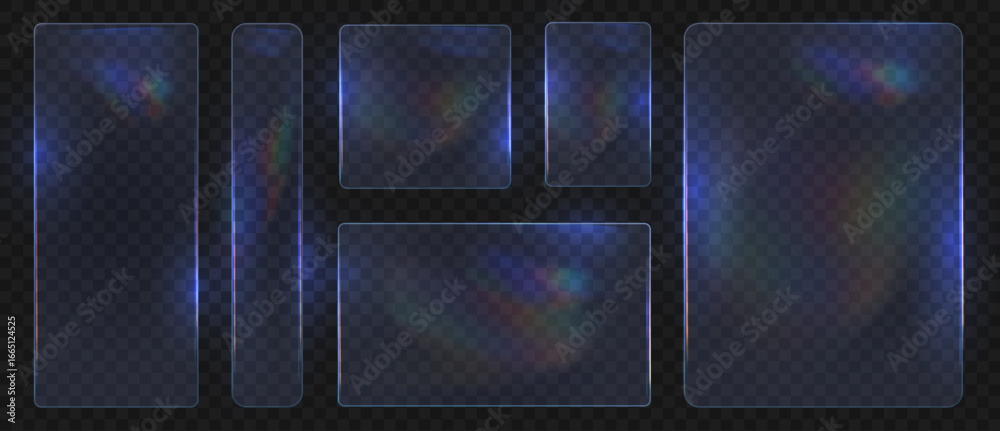 Glass plate. Futuristic glowing glass UI panels with soft neon ...