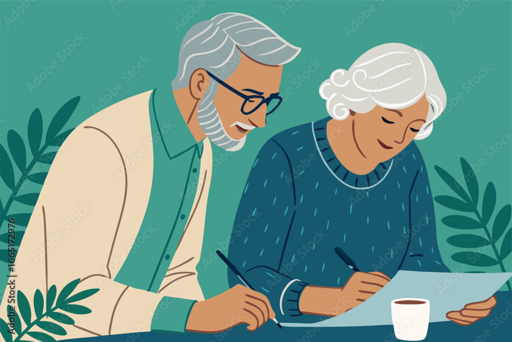 Couple planning retirement savings, financial planning. Stock Vector ...