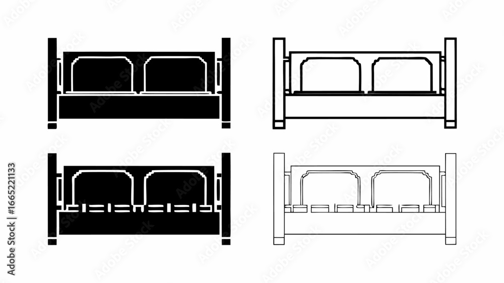 Illustration showing two different styles of beds in black and white ...