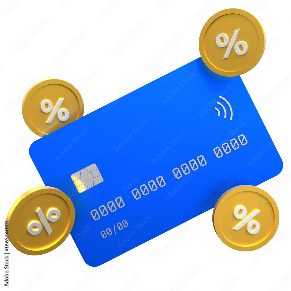 Credit Card, Payment, 3D Illustration – Blue credit card surrounded by ...