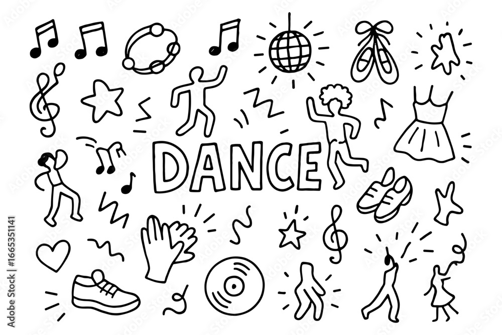 Fun dance doodles: music, movement, and energy in simple black and ...