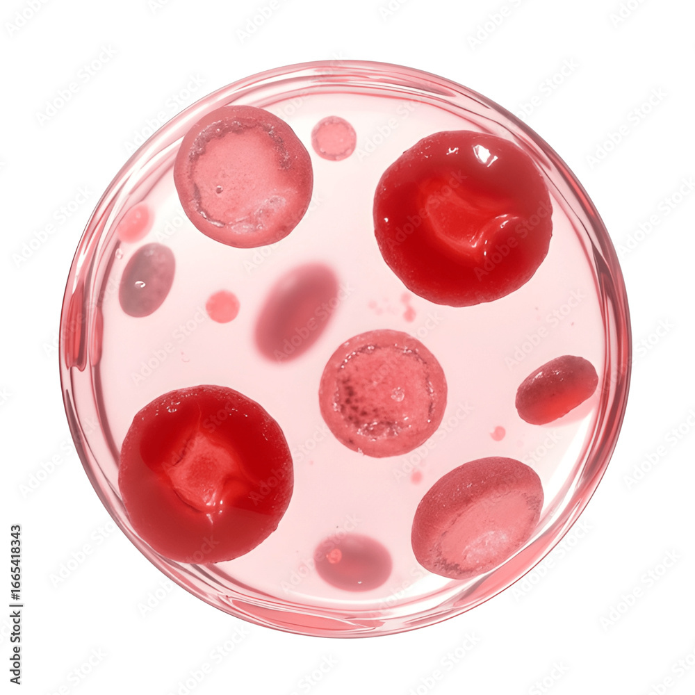 A microscopic image of red and white blood cells suspended in plasma ...
