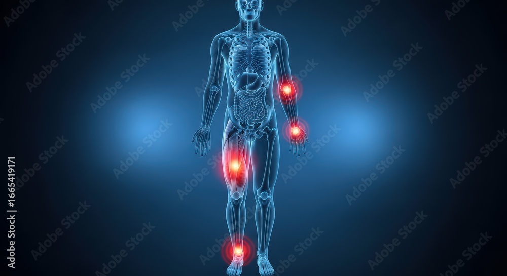 Stock-Foto „3D X-Ray Human Body with Multiple Joint Pain Highlights ...