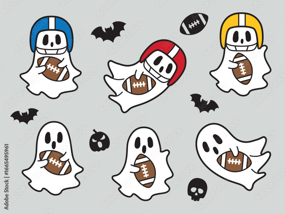 Vector de Stock Cute Halloween Ghost Football Players vector ...