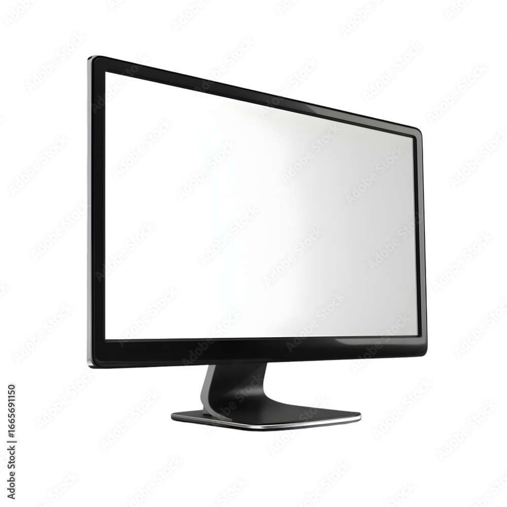 Isolated black computer monitor with a blank white screen against a ...