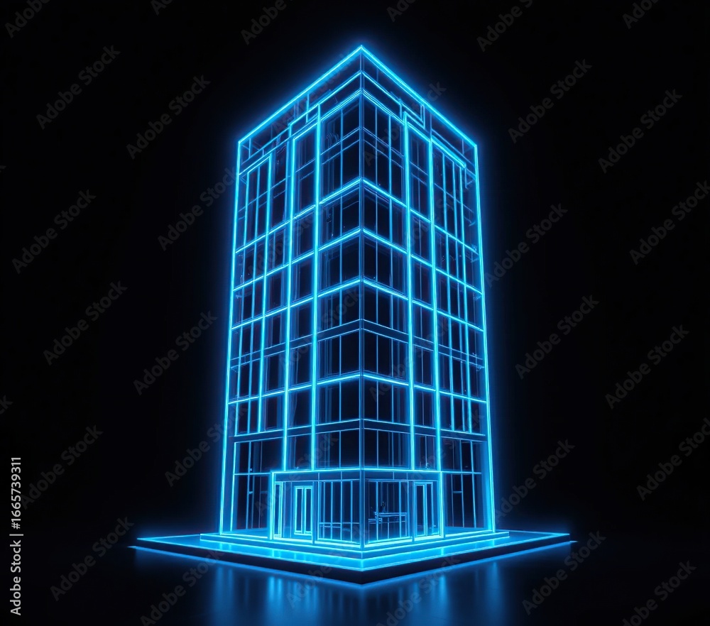 Neon Glow Building Architectural 3D Model Digital Structure Skyscraper ...