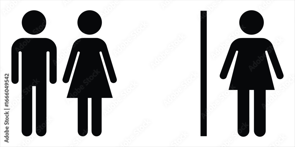 Simple black and white stick figure icons for male and female restroom ...