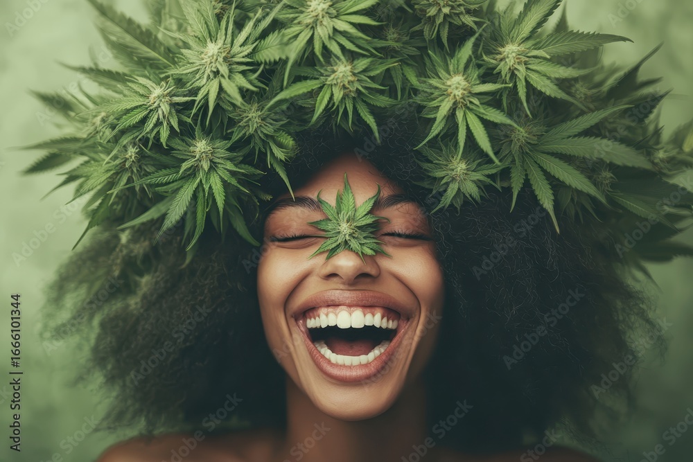 Stock-Foto „Stone head with a hairstyle made from marijuana weed buds ...