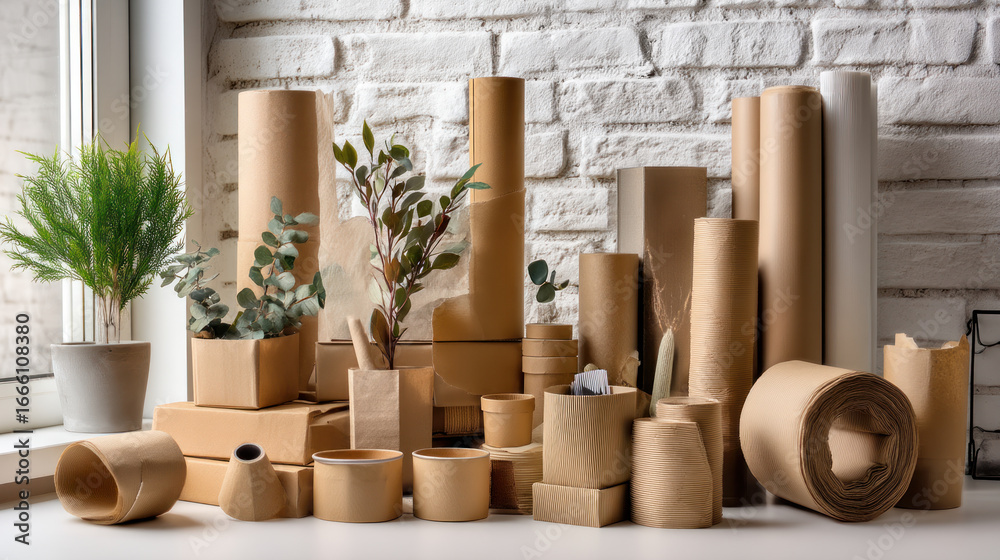 Eco-friendly disposable packaging, waste recycling concept, paper and ...