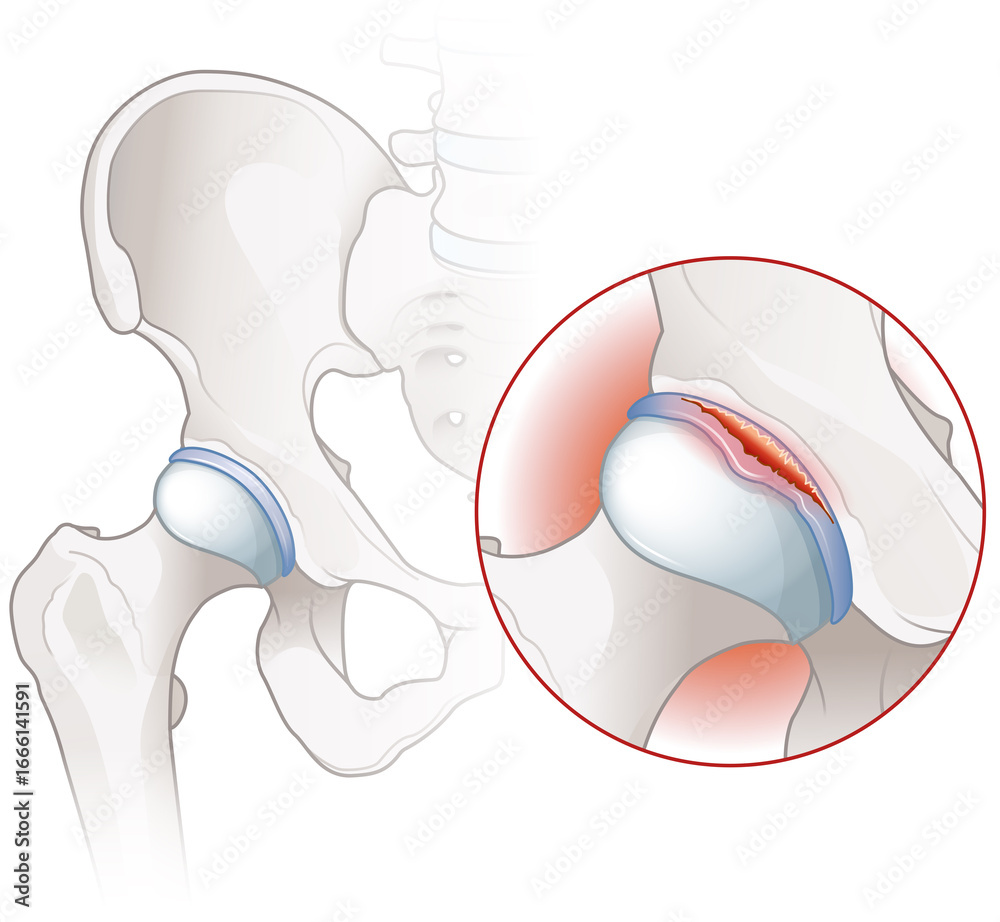 Ilustración de Stock Hip labral tear. An injury to the cartilage ...