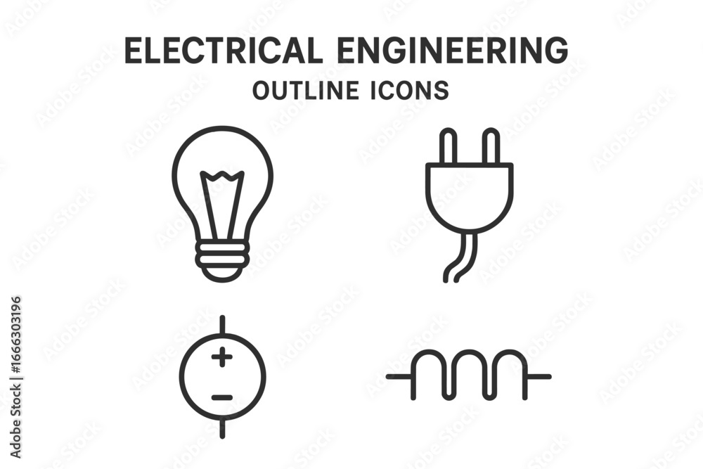 Electrical engineering icons set. Linear outline symbols for schematic ...