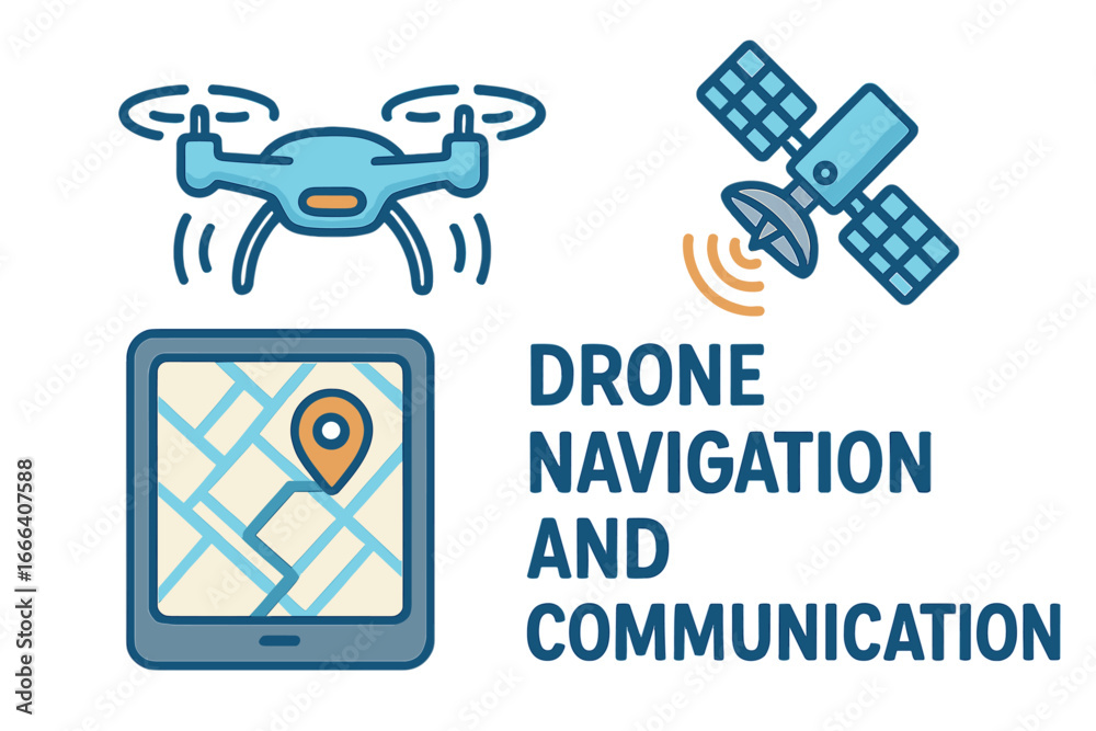Drone navigation and communication technology concept. Quadcopter ...