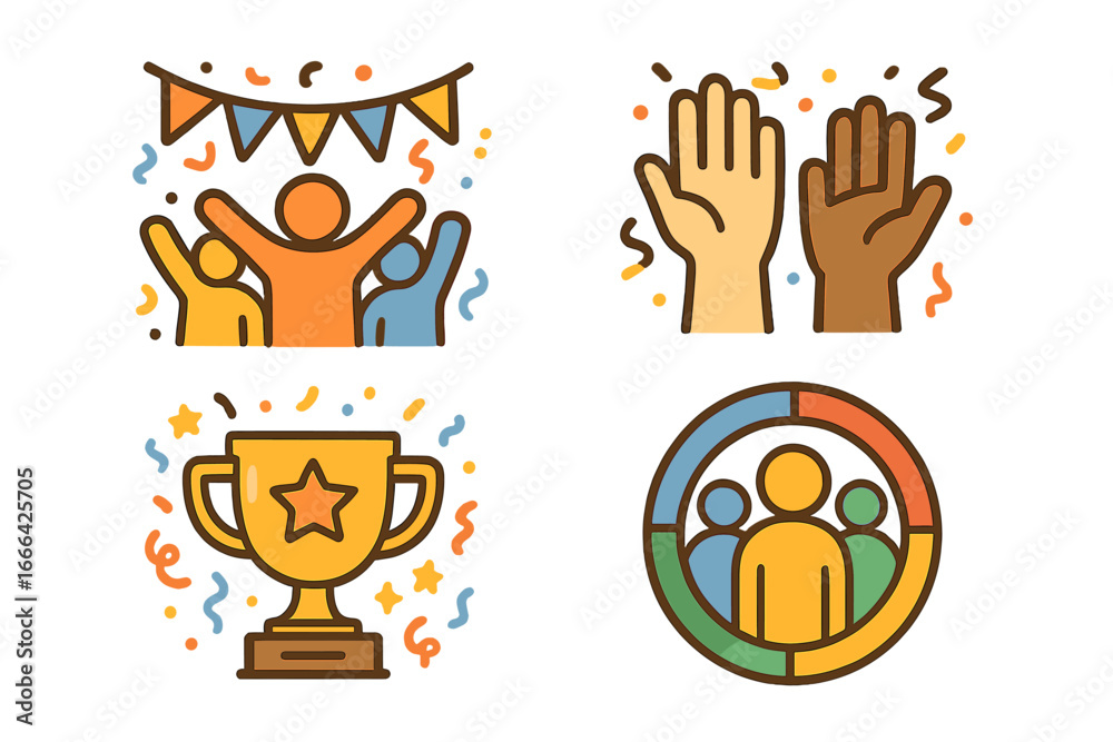 Community and achievement icon set. Vector icons for diversity ...