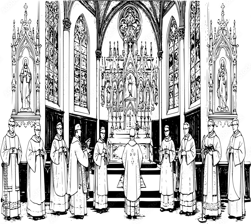 Catholic priest in mass ceremony in a church, Stock Vector | Adobe Stock