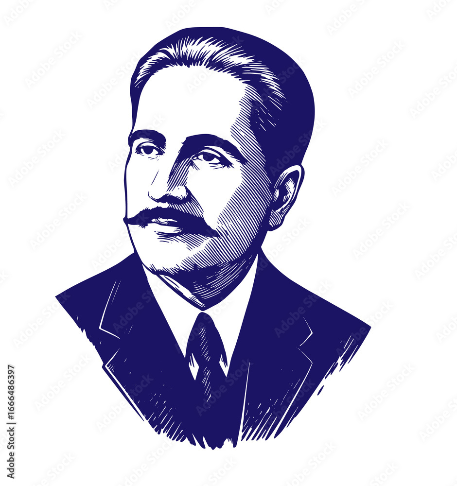 Allama Iqbal Vector Portrait – Poet of the East Artistic Illustration ...
