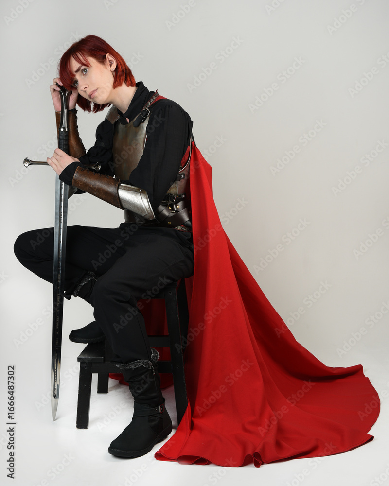 Fantasy warrior woman model wearing historical medieval armour costume ...