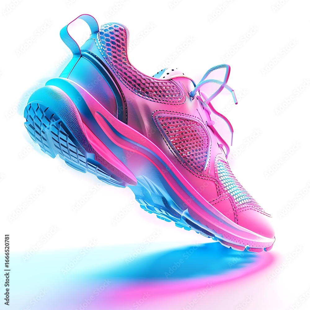 Illustration of dynamic neon running shoe with a futuristic design ...